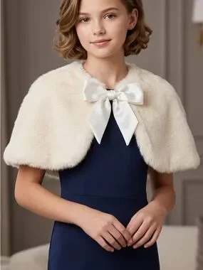 Jackets & Coats | Ivory Faux Fur Capelet Cape Formal Wear With Satin ...